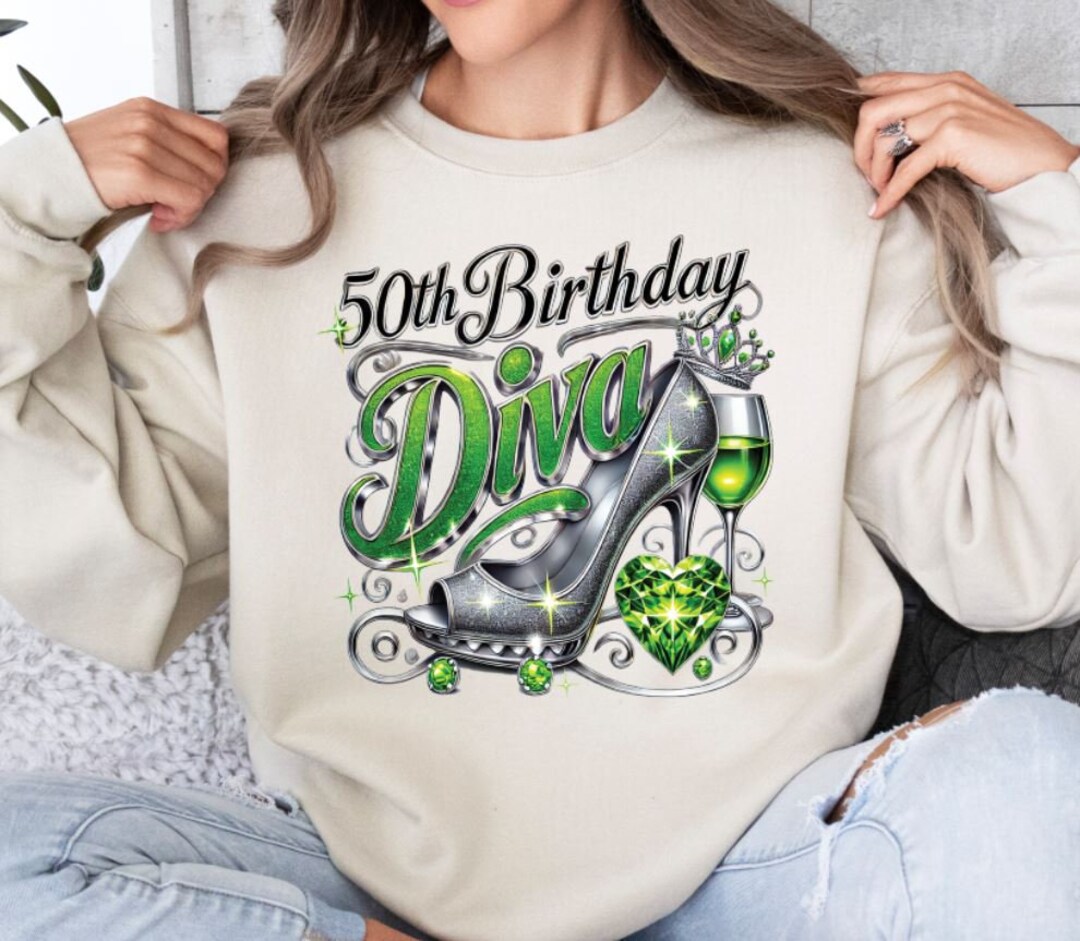 50th Birthday Diva Green PNG Sublimation Design Birthday Party Queen ...