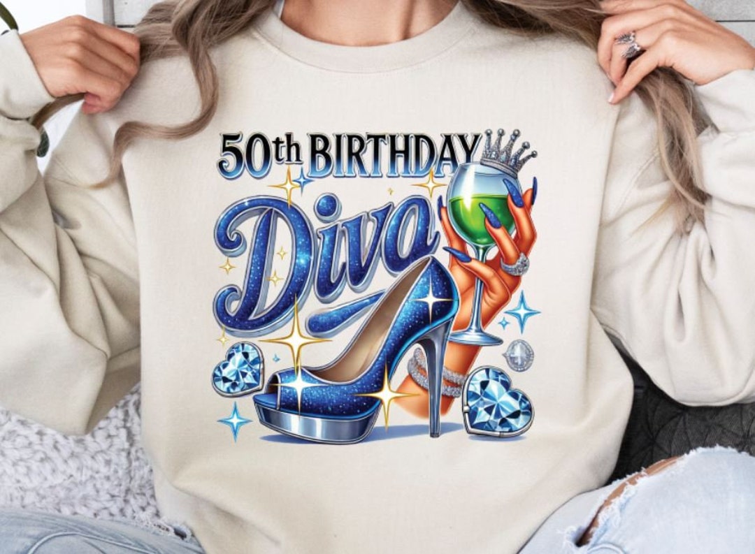 50th Birthday Diva Blue PNG Sublimation Design Birthday Party Queen PNG ...