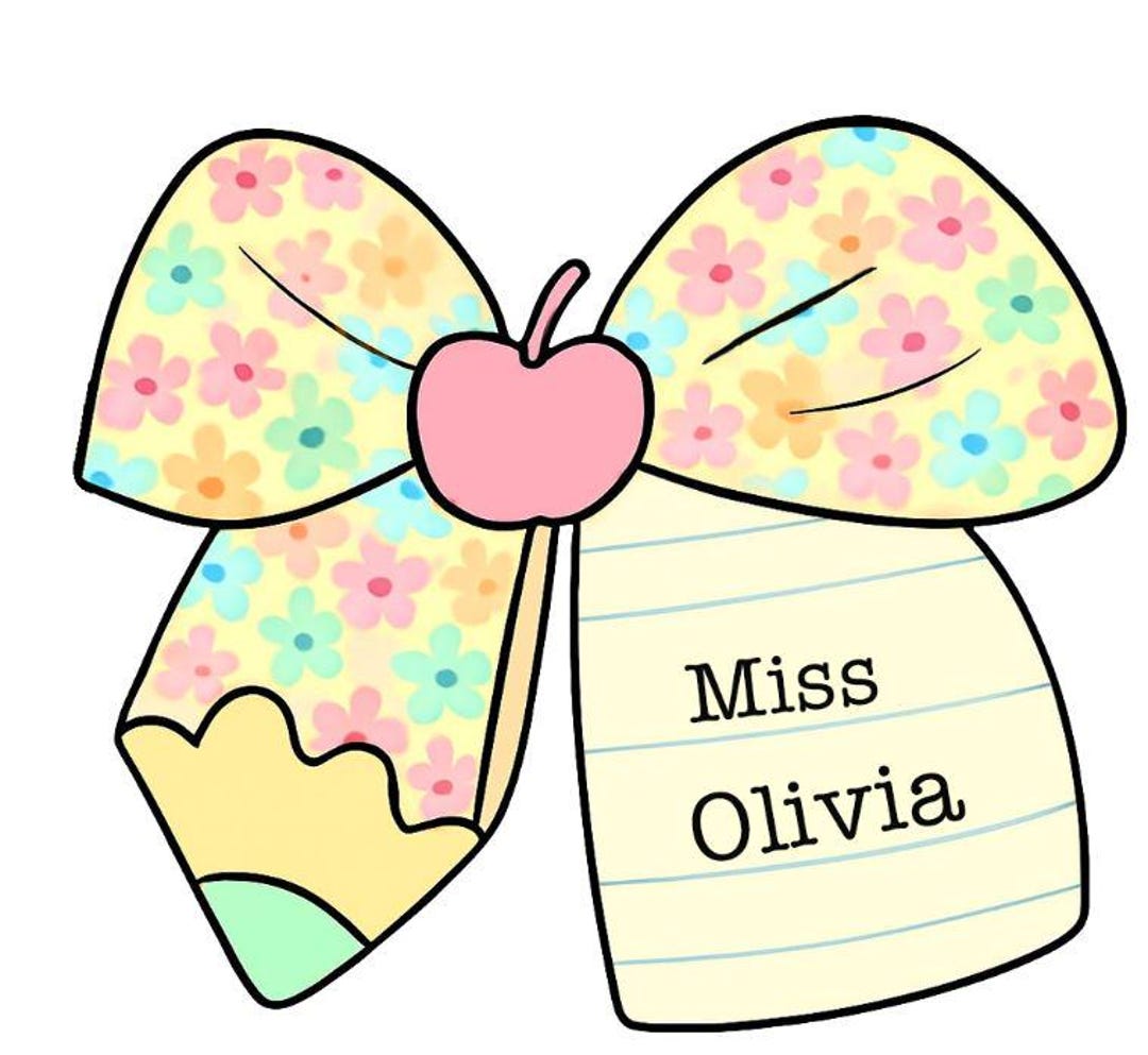 Teacher Pencil Paper Bow Svg, Can Be Personalized With Teacher's Name ...