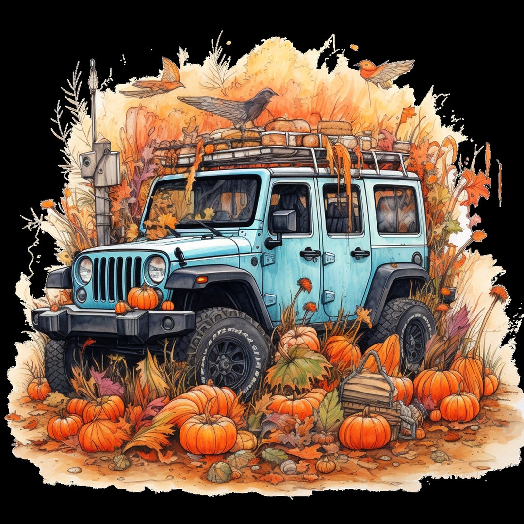Halloween Jeep Clipart Pumpkin Flower Card Making Decoration - Etsy