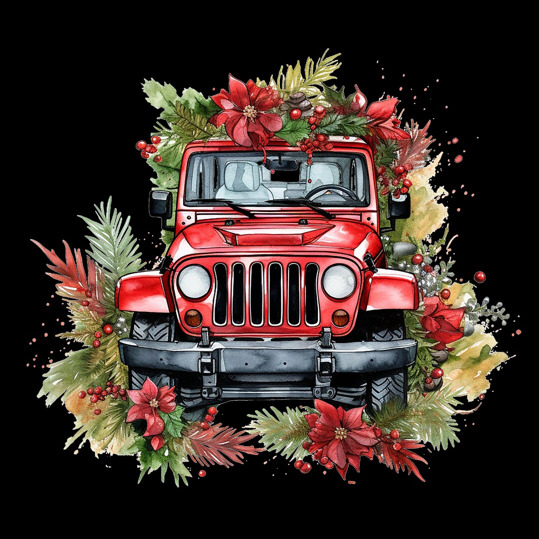Boho Christmas Jeep Clipart Watercolor Jeep Art Decor Off-road - Etsy