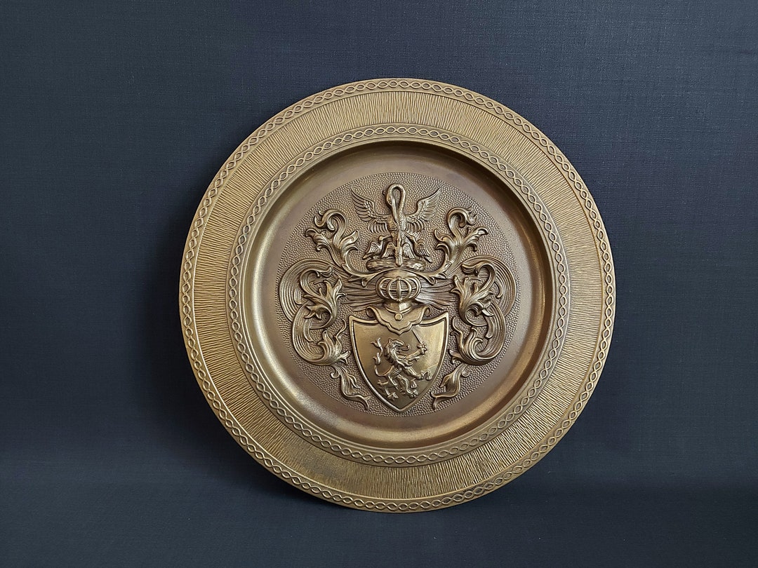 Coat of Arms Plate Wall Plate Solid Brass Lion With Sword and Scales 24 ...