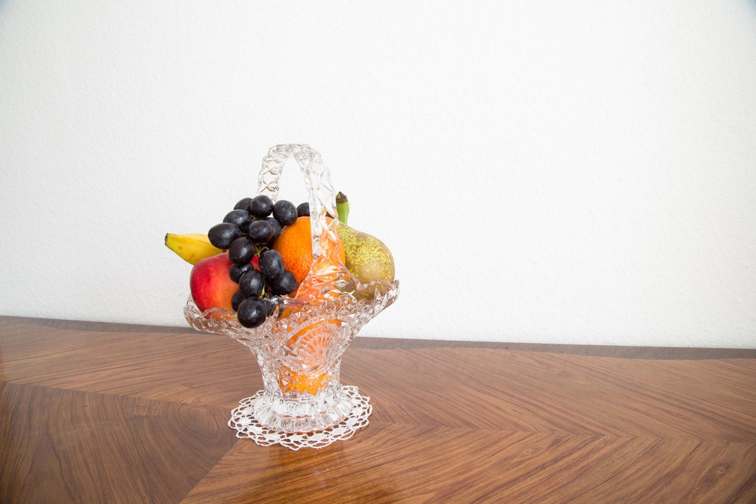 1960s Extravagant Hollywood Regency Crystal Basket Fruit Bowl Vase ...