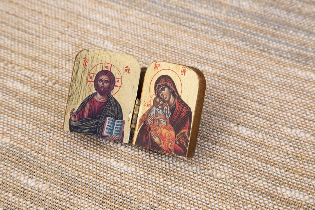 Wooden Icon of Christ Pantokrator Mary With Baby Jesus // Wooden Icon of Christ Pantokrator ...
