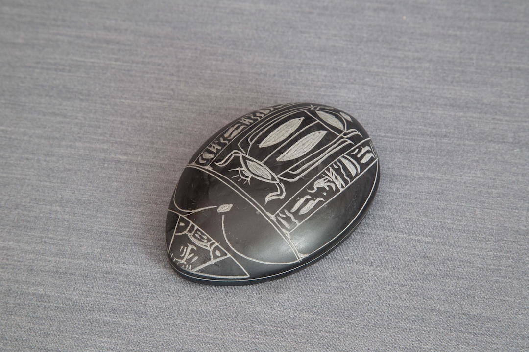Egyptian Scarab With Hieroglyphs, Talisman, Basalt Stone, Handmade ...