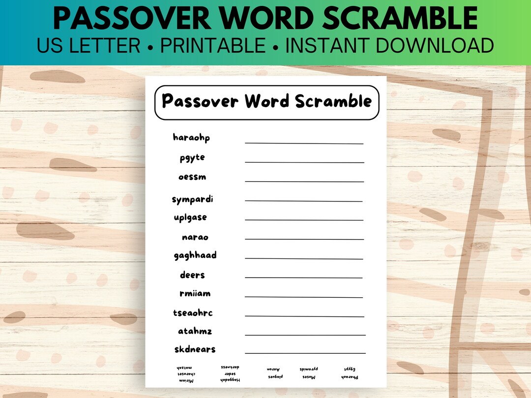 Kids Passover Activity Passover Word Scramble Seder - Etsy