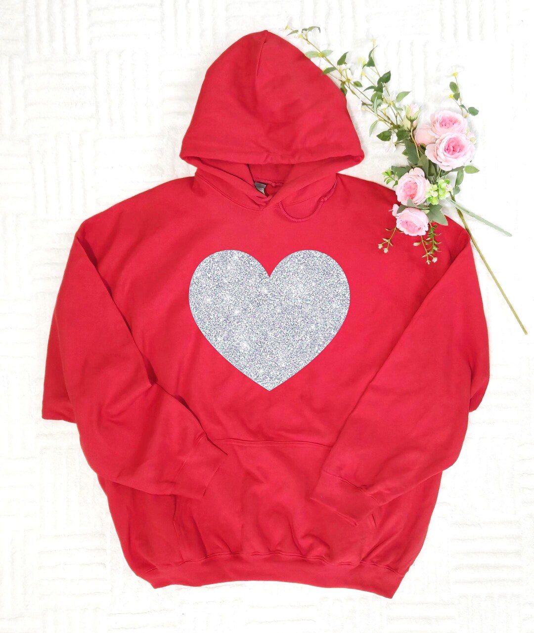 Cozy Valentine's Day Hoodie With Glitter Heart, Love Casual Hooded ...