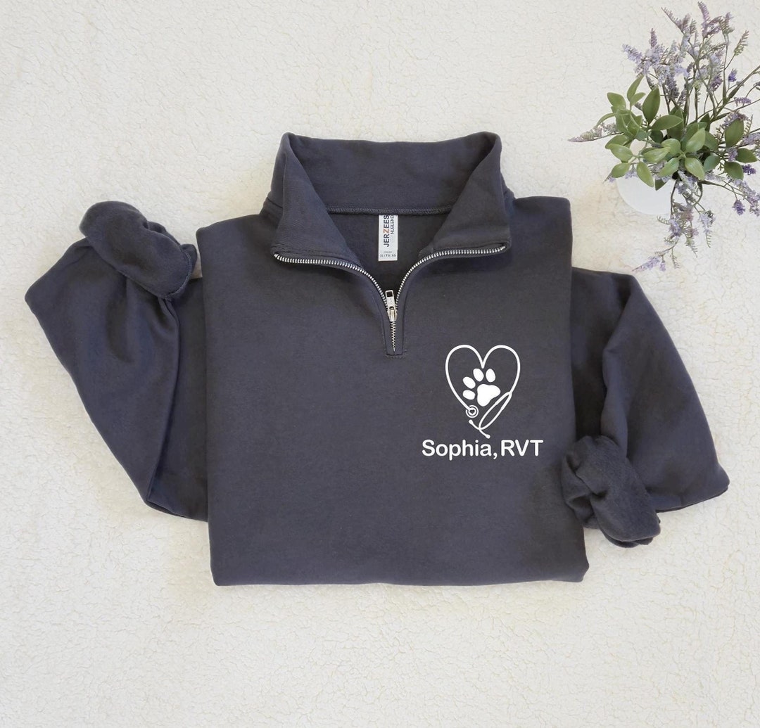 Personalized Vet Tech Quarter Zip Sweatshirt: RVT Gift, Veterinary ...