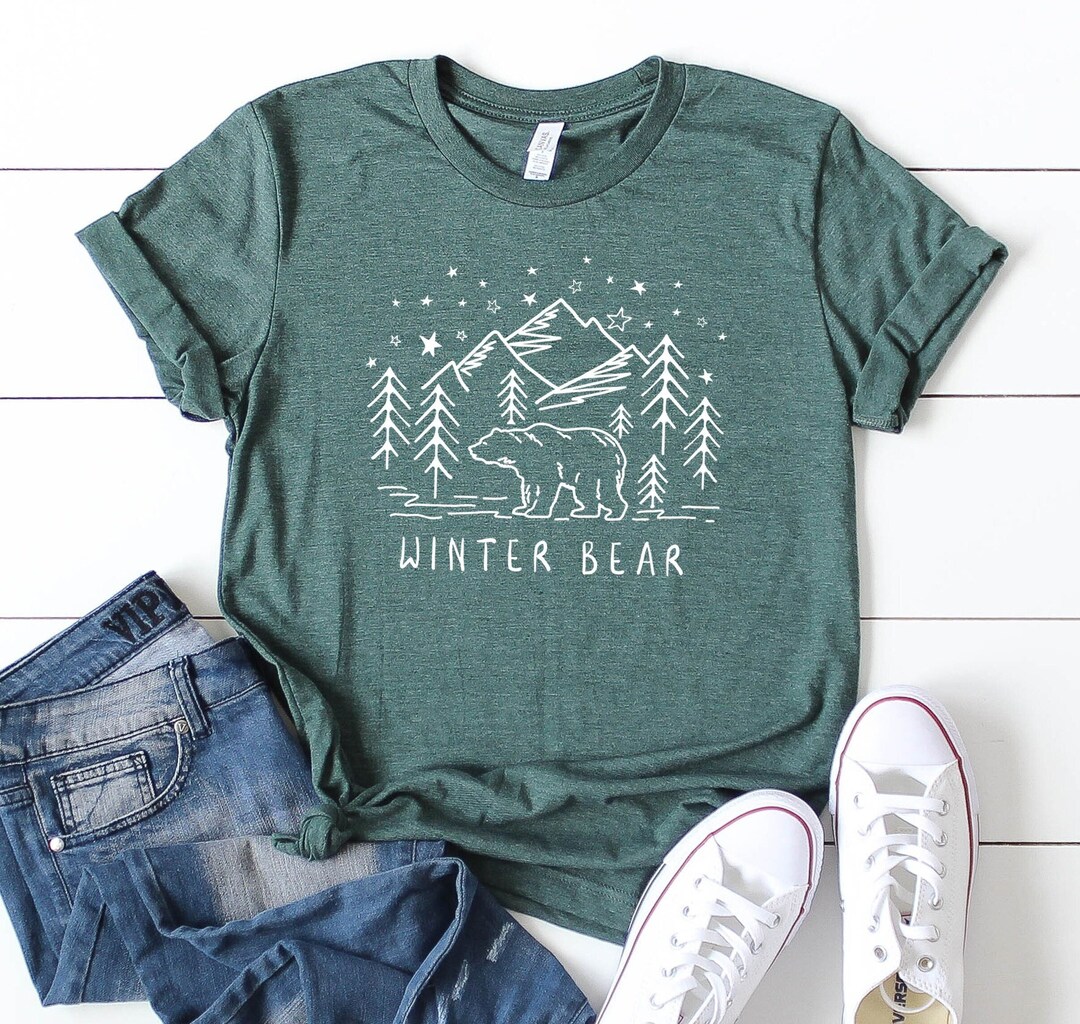 Winter Bear Graphic Shirt Night Sky Winter Bear Shirt Winter Mountain ...