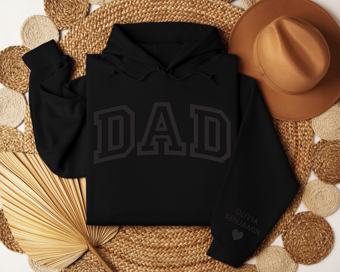 Custom Puff Lettering Dad With Kids Names on Sleeve Hooded Sweatshirt ...