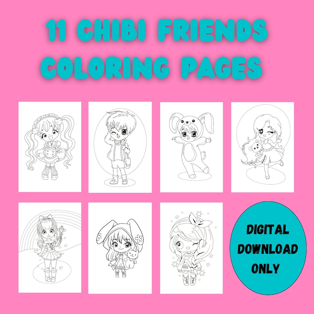 Kawaii Chibi Character Friends Coloring Pages | Digital Download PDF ...