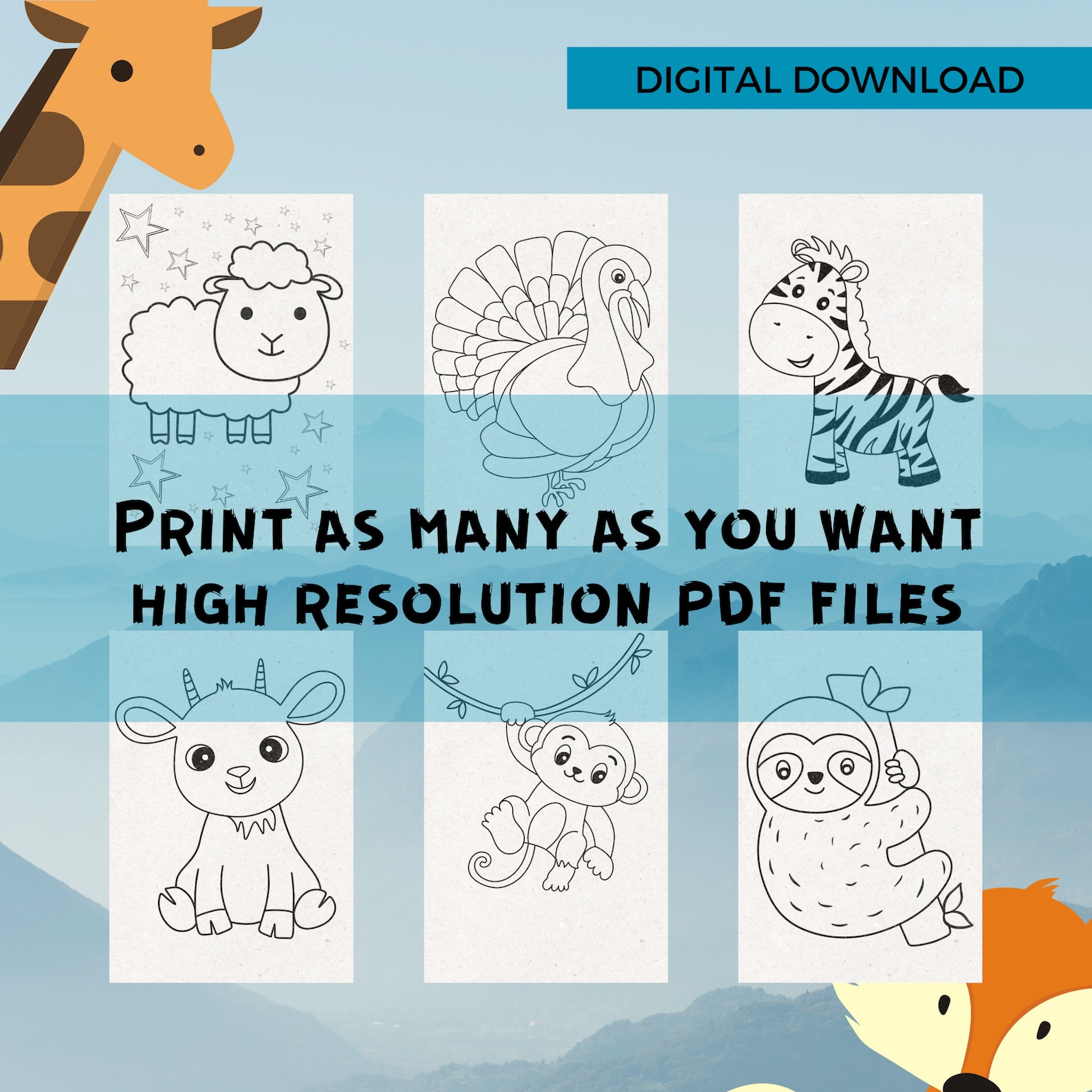 15 Printable Coloring Pages of Cute Animals (vol 1) for Toddlers ...