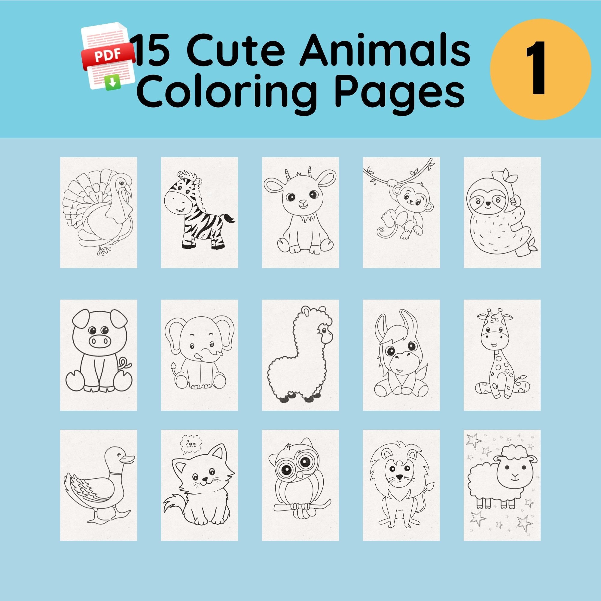 15 Printable Coloring Pages of Cute Animals (vol 1) for Toddlers ...