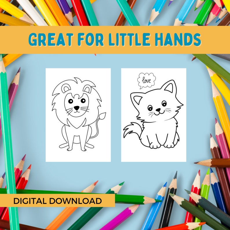 15 Printable Coloring Pages of Cute Animals vol 1 for - Etsy