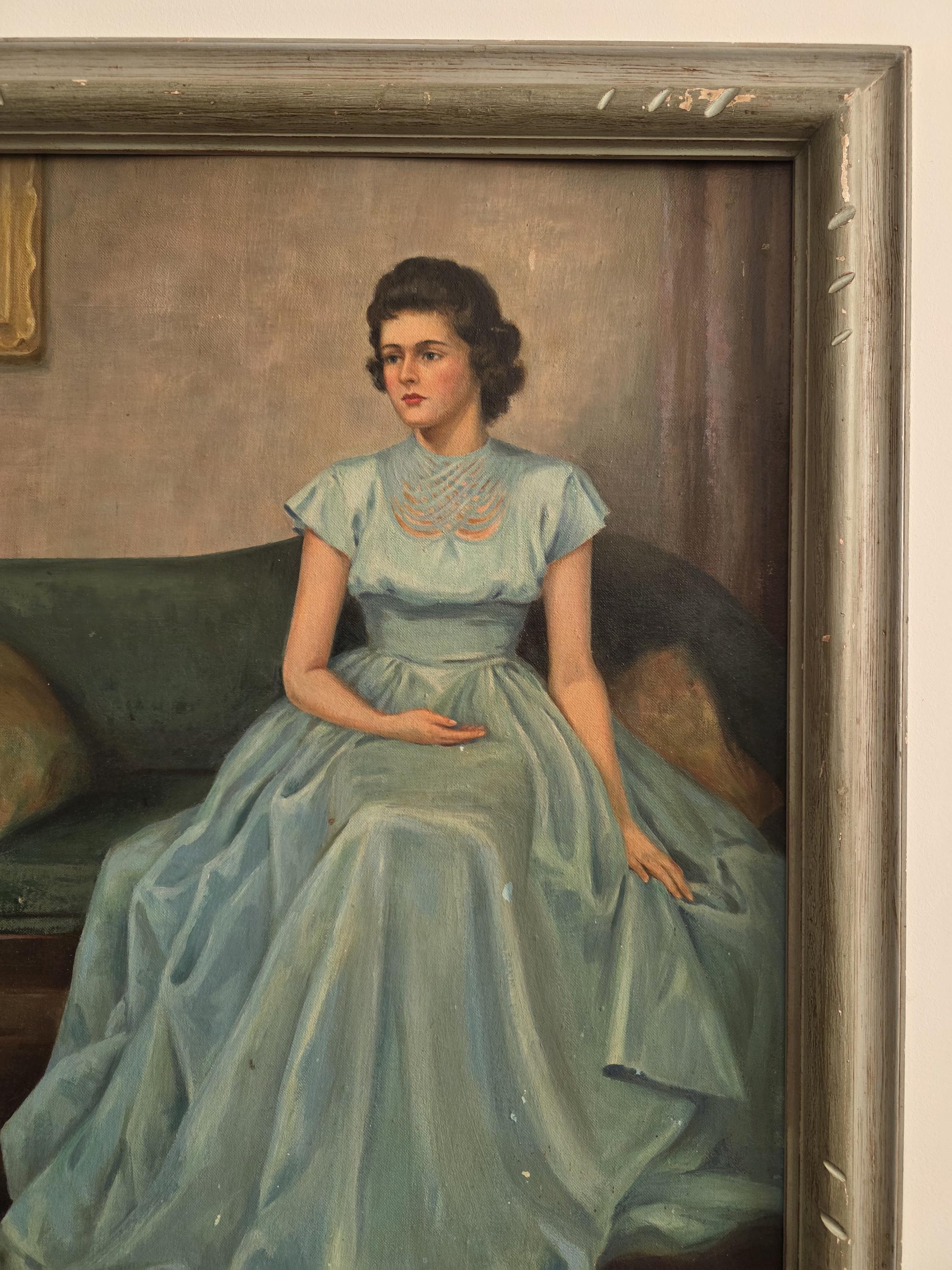 Stunning Blue Dress Portrait Painting by Edith J. Percival South Coast ...