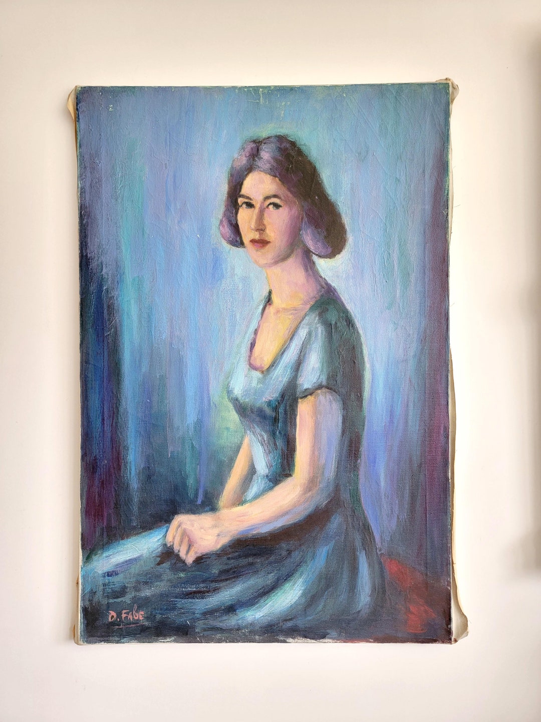 Beautiful Mid Century Portrait Painting of Woman by D. Fabe - Etsy