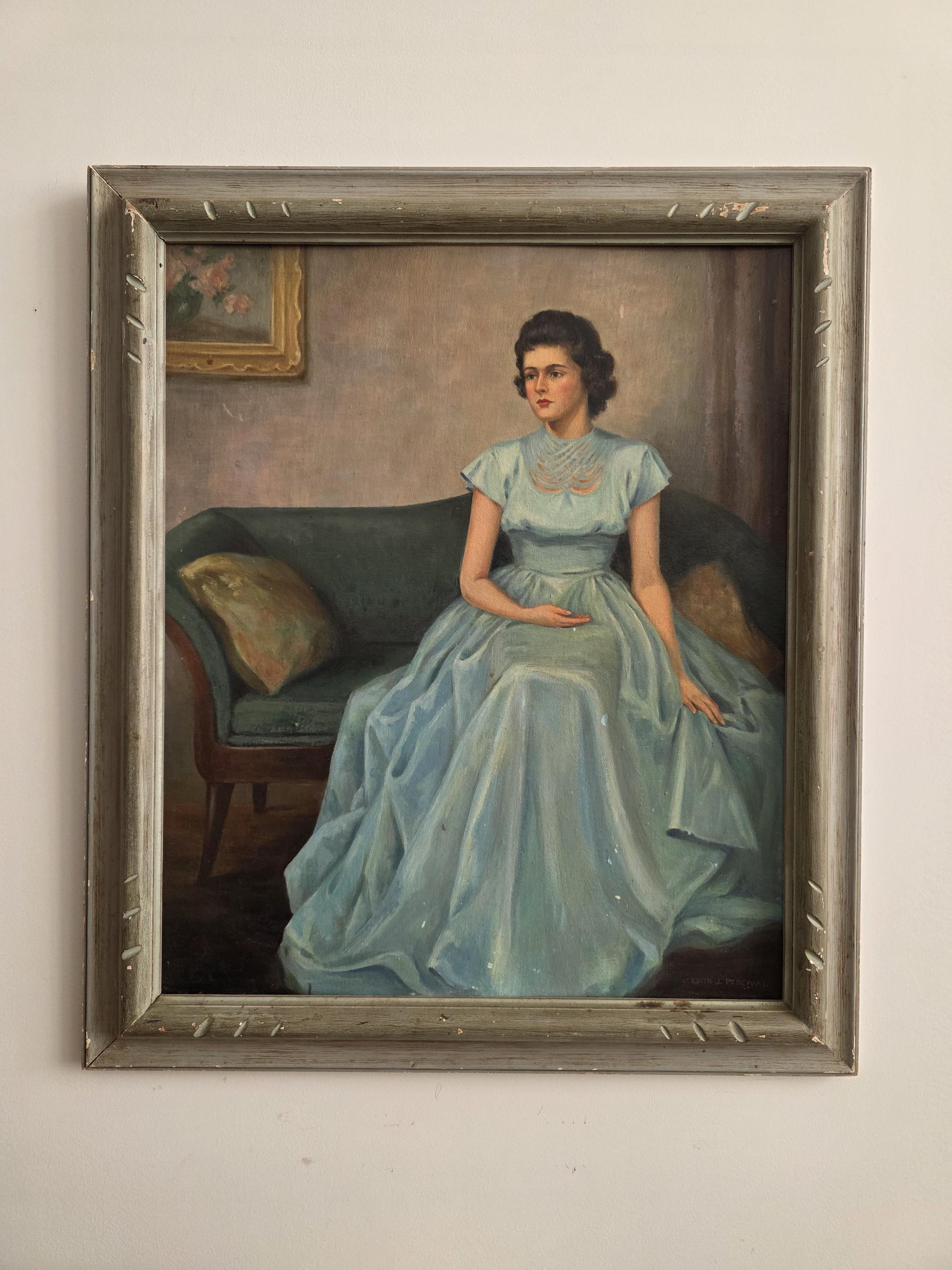 Stunning Blue Dress Portrait Painting by Edith J. Percival South Coast ...