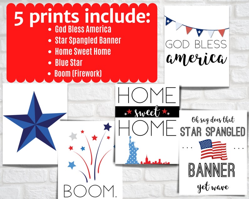 Patriotic Printable Wall Art, July Fourth Decor, Independence Day Wall ...