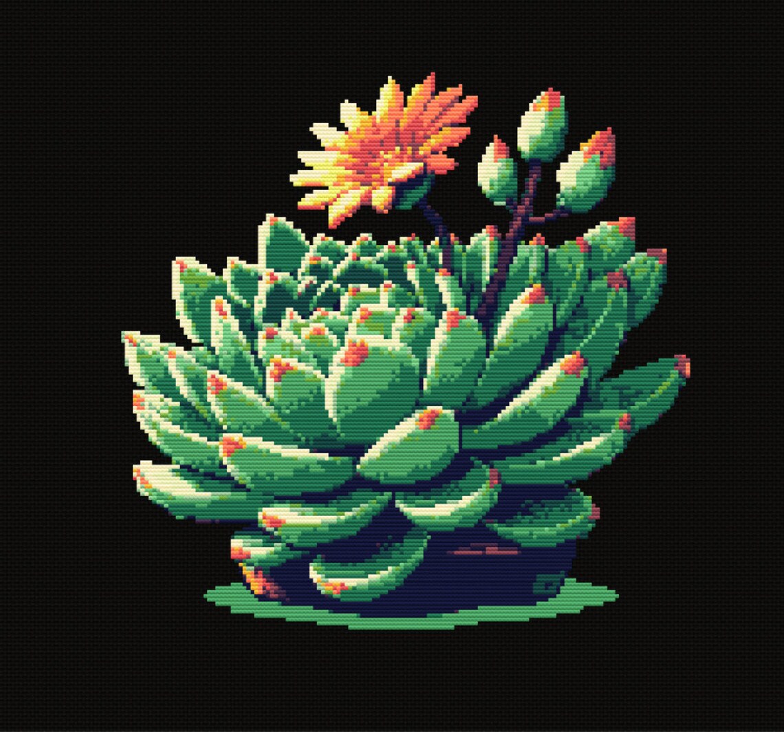 Succulent Cross Stitch Pattern, Flower Cross Stitch Pattern, Plant ...