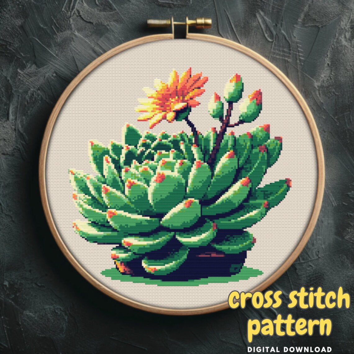 Succulent Cross Stitch Pattern, Flower Cross Stitch Pattern, Plant ...