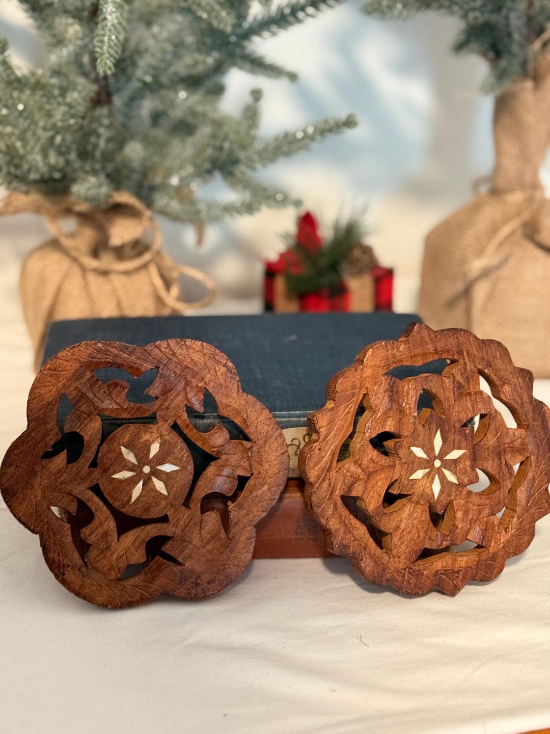 Vintage Teak Hand Carved Trivets| Hand Carved Indian Trivets| Boho ...