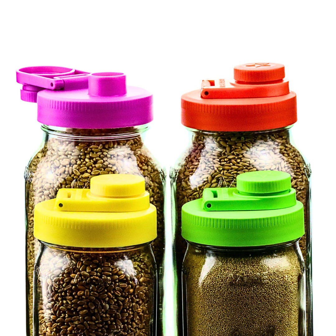 Mason Jar Lids Wide Mouth Plastic 4 Pack Leak Proof With Flip Cap ...