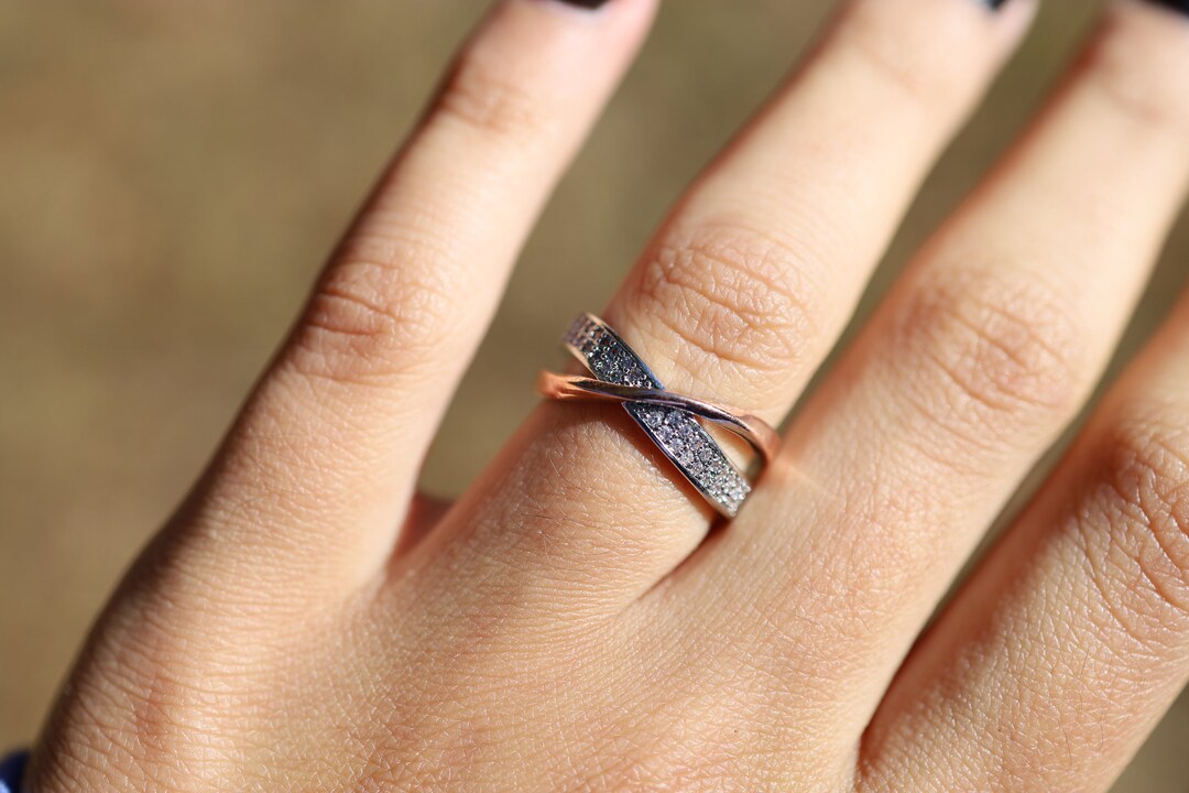Sterling Silver, Rose Gold Criss Cross Ring, CZ Ring, Crossover Ring ...
