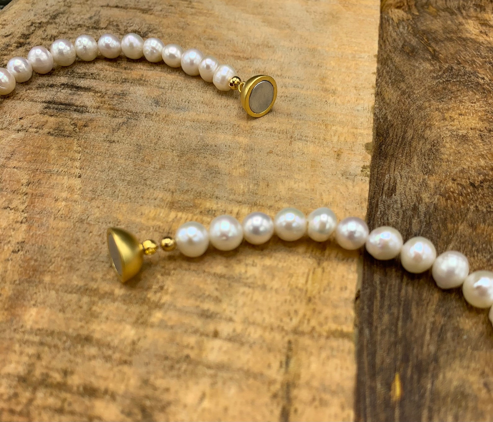 Freshwater Pearl Necklace With Magnetic Clasp Gold Plated Etsy