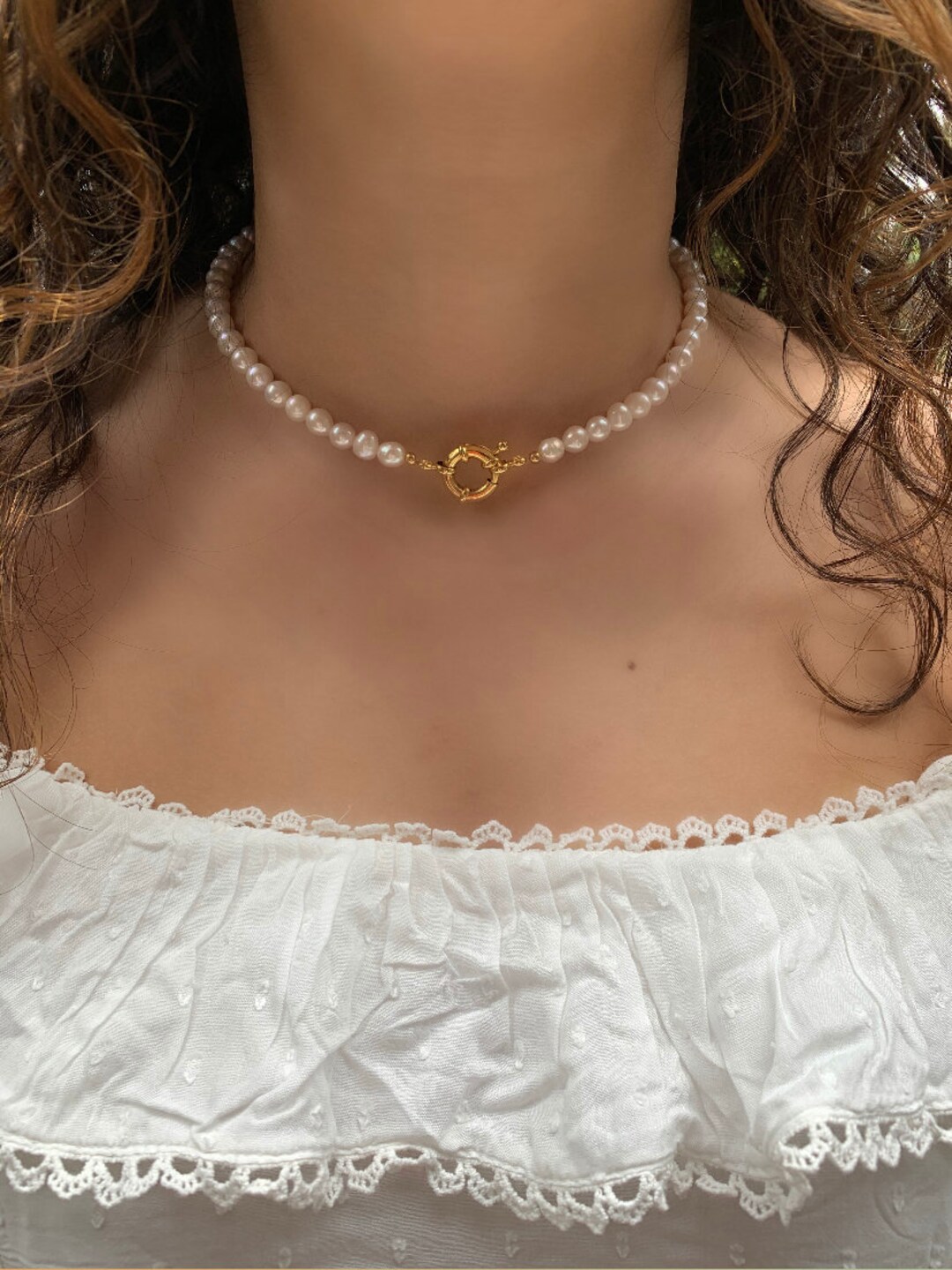 Nautical Clasp 6 Mm Freshwater Pearl Necklace, Gold Plated Clasp ...