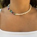 Freshwater Pearl With Rainbow Evil Eye Beads, Partial Evil Eye Necklace ...