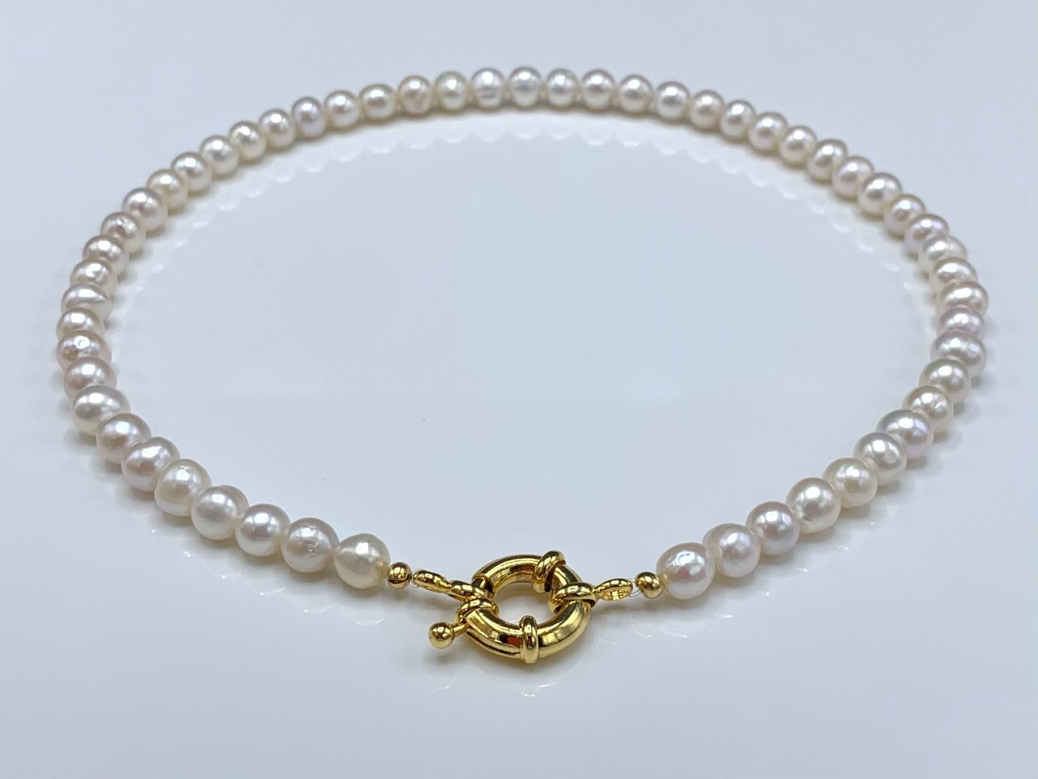 Nautical Clasp Freshwater Pearl Necklace Gold Plated Clasp Etsy