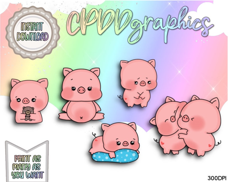 Cute Kawaii Pigs Clipart - Etsy