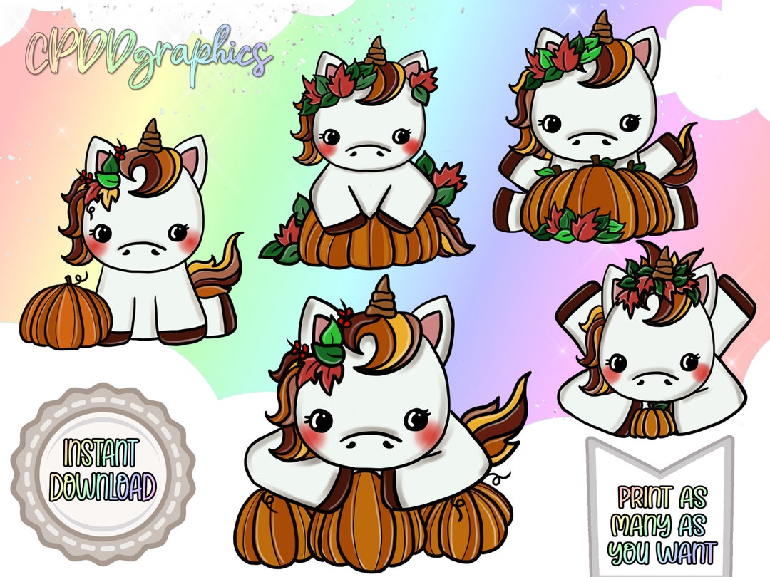 HAND DRAWN Fall Harvest Unicorns/ Digital Clipart/graphics - Etsy