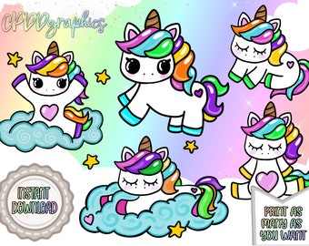 Unicorn Clipart PNG, Cute Unicorn Sublimation Graphic Design, Rainbow ...