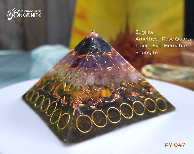 Sugilite 8 Sided Orgonite Pyramid | Amethyst Rose Quartz Tiger's Eye Hematite Clear Quartz ...
