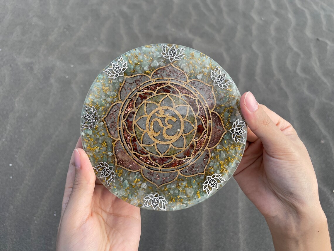 Om Mandala Orgonite Charging Plate Coaster Lotus Flower - Etsy