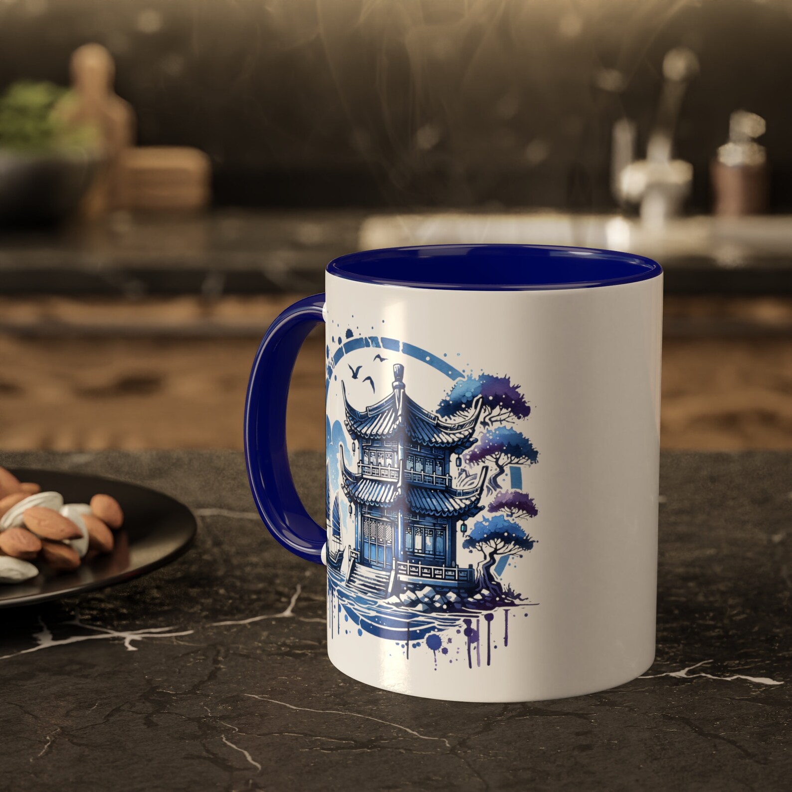 Traditional Chinese House Mug, Chinese Blue Pottery White Ceramic Mug ...