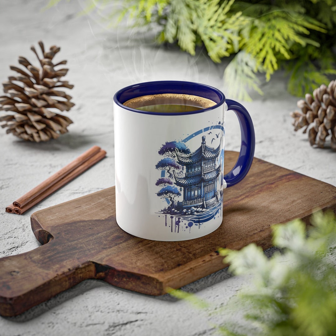 Traditional Chinese House Mug, Chinese Blue Pottery White Ceramic Mug ...