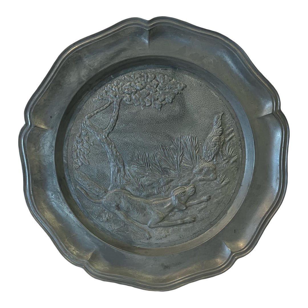 Vintage German Pewter Hunting Plate: Dog and Pheasant - Etsy