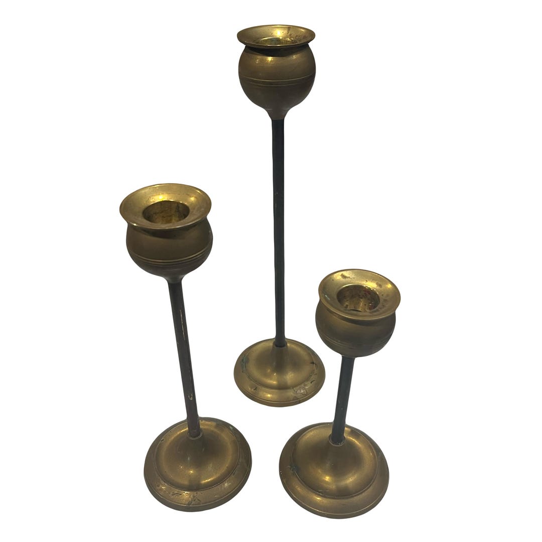 Brass Candlesticks Bulb Top, Set of 3, Made in India - Etsy
