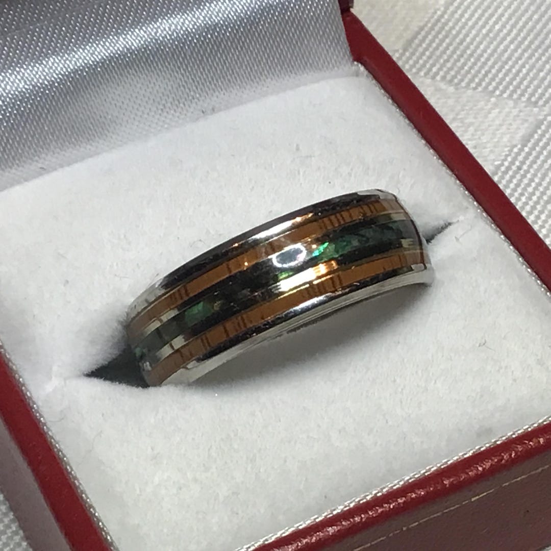 Superb Tungsten, Wood and Resin Imitation Abalone Shells, Comfort Fit ...