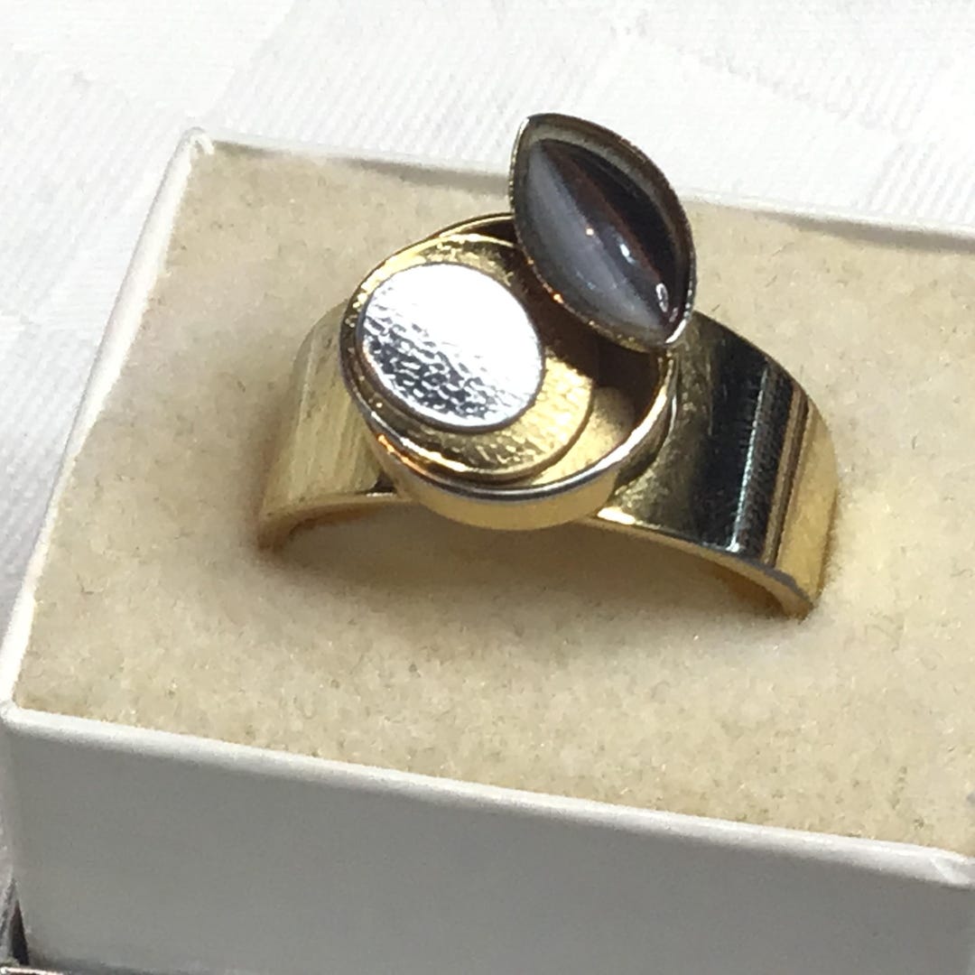 Christophe Poly. Superb Modernist Style Gold-tone Metal Ring Set With a ...