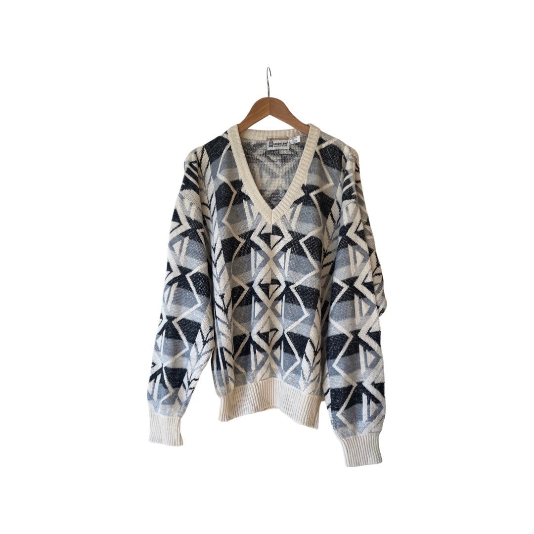 Vintage Preppy V-neck Sweater....90s Gray and Black Retro Sweater ...