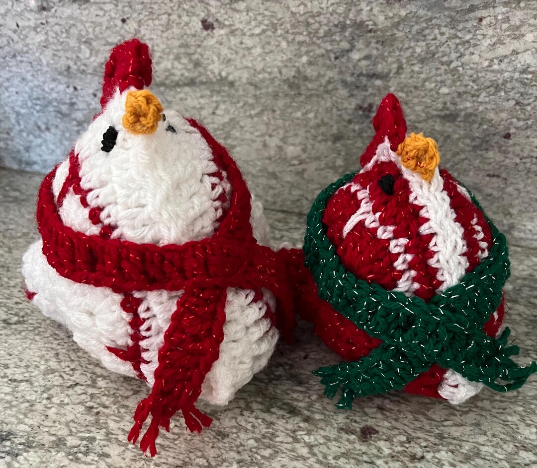 Crocheted Christmas Chickens With Scarves, Set of Two - Etsy