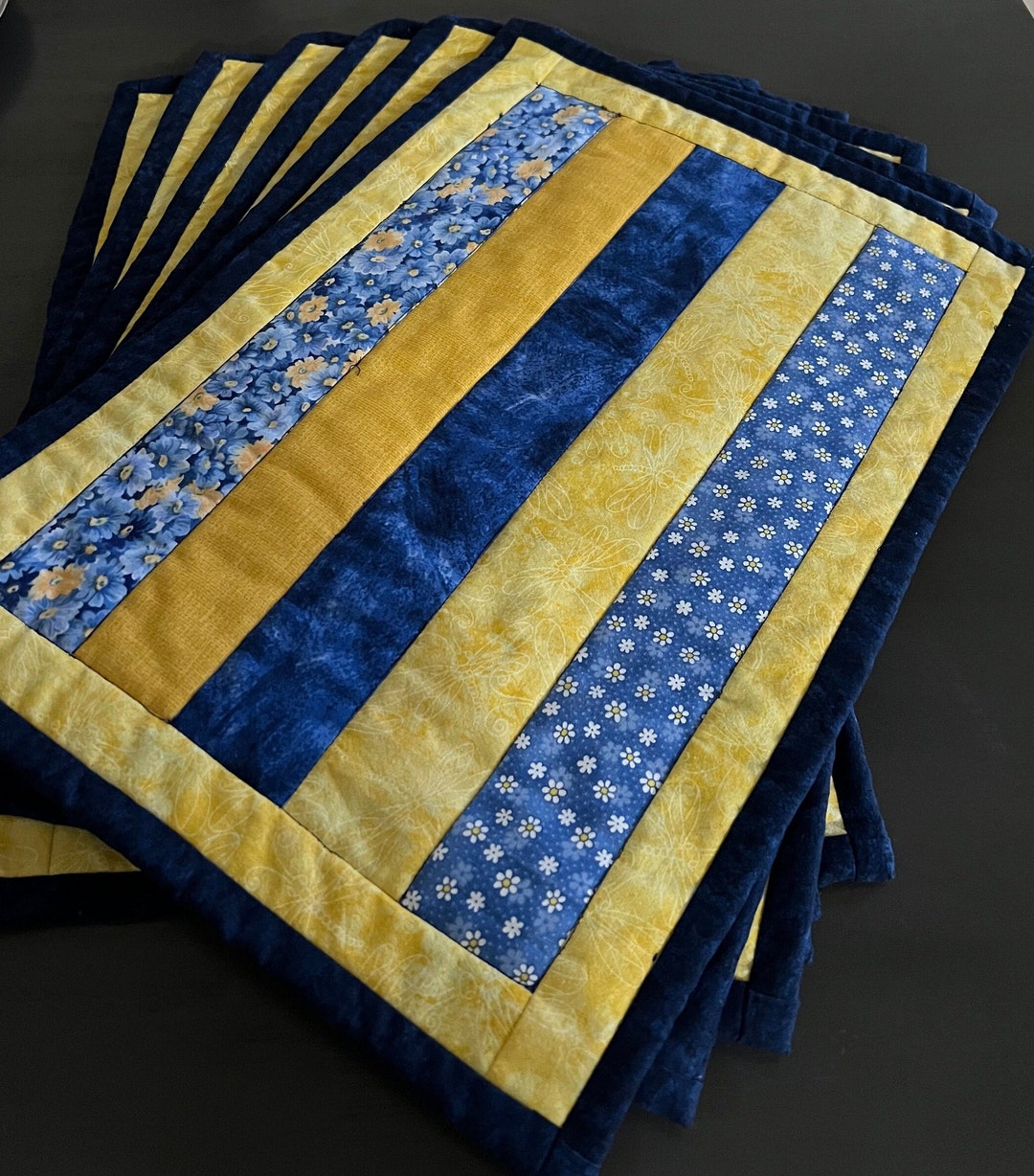 Homemade Placemats, Blue and Yellow, Stripes. Set of Six - Etsy