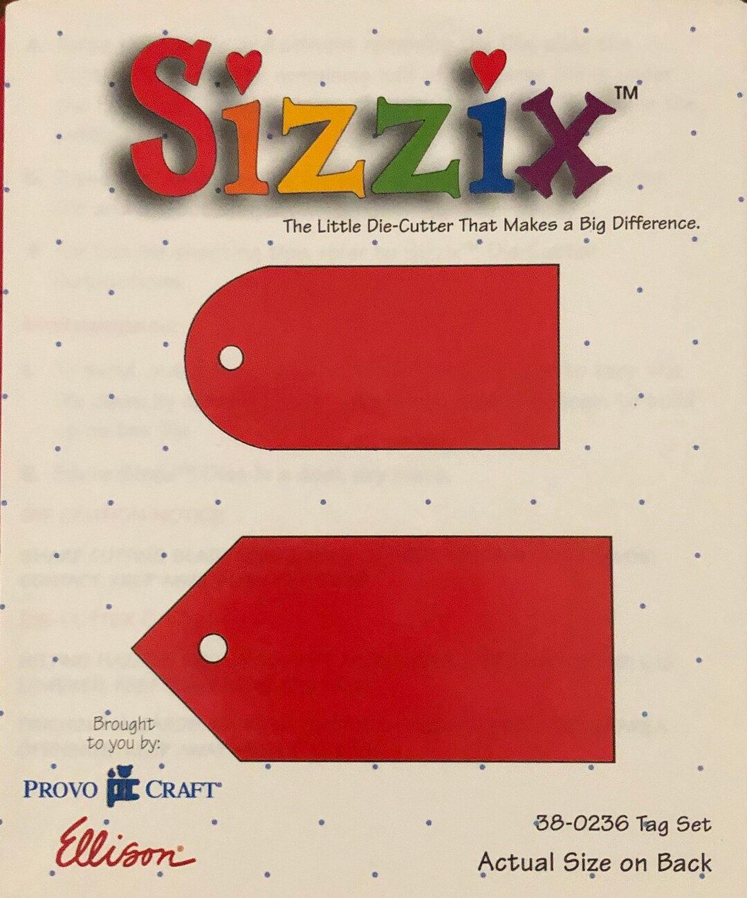 Sizzix Die Tag Set 38-0236 by Provo Craft Ellison - Etsy
