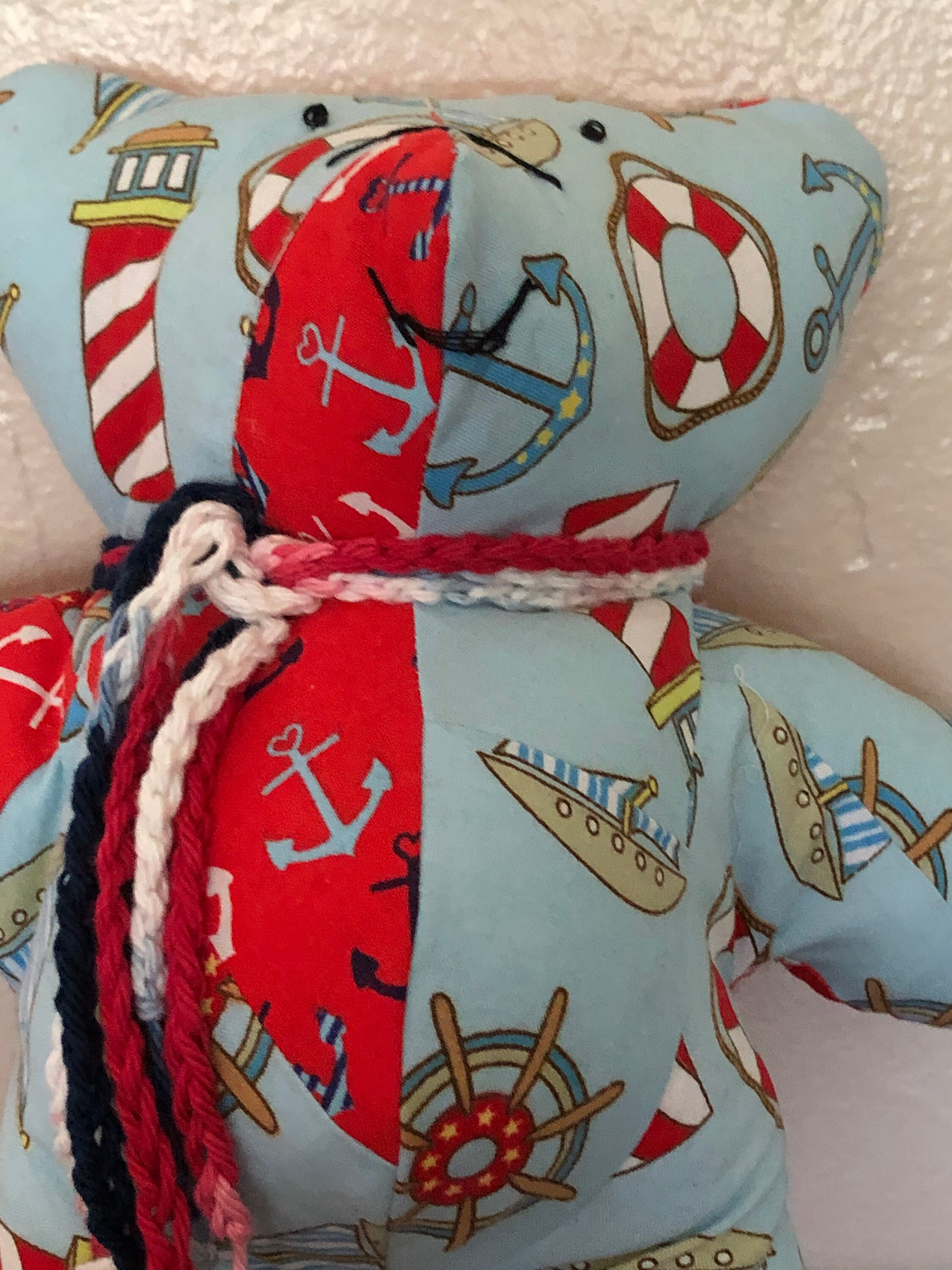 Hand Sewn Patchwork Toy Teddy Bear Blue and Red Nautical | Etsy