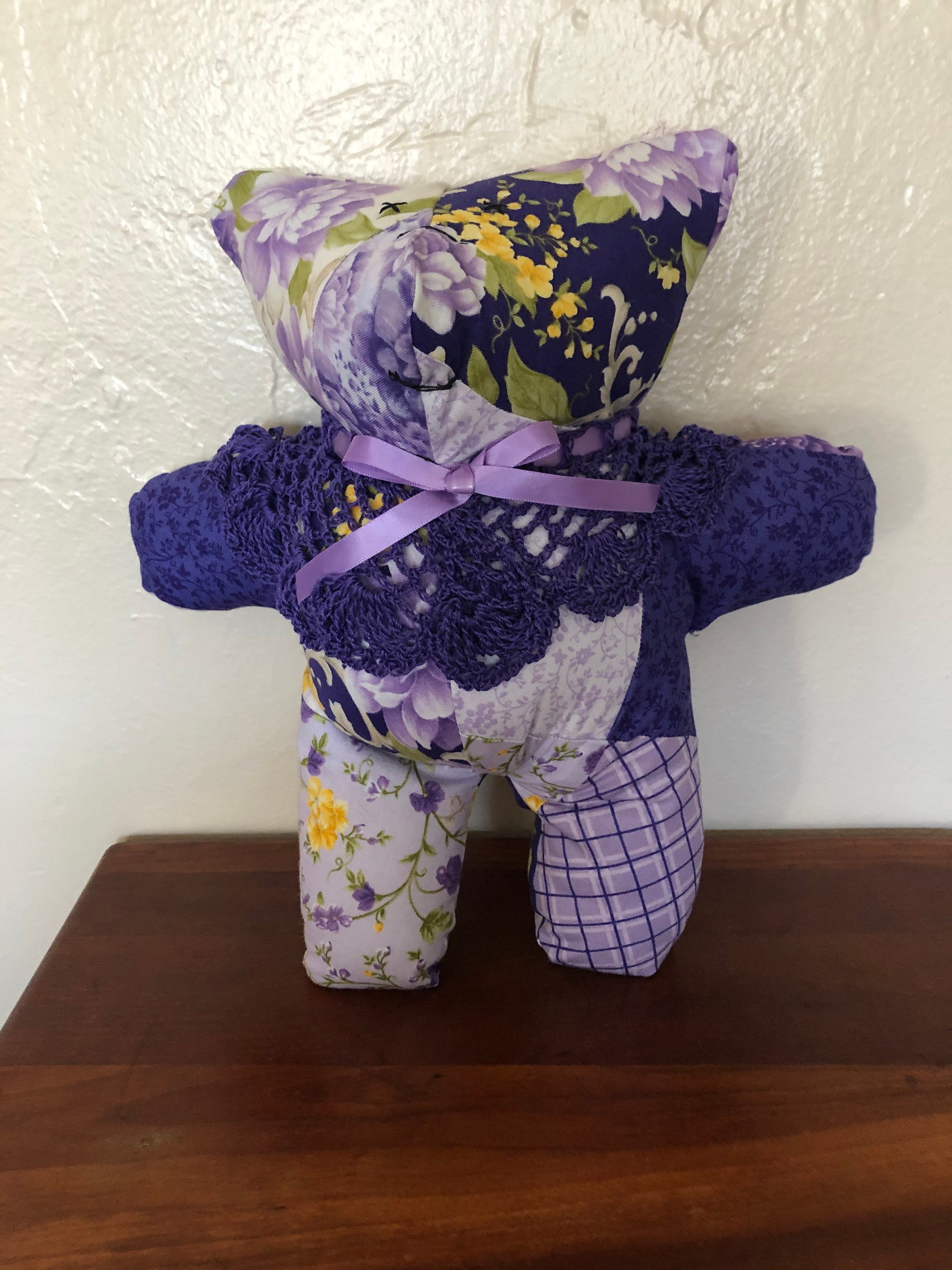 Hand Sewn Patchwork Toy Teddy Bear Purple And Yellow With | Etsy