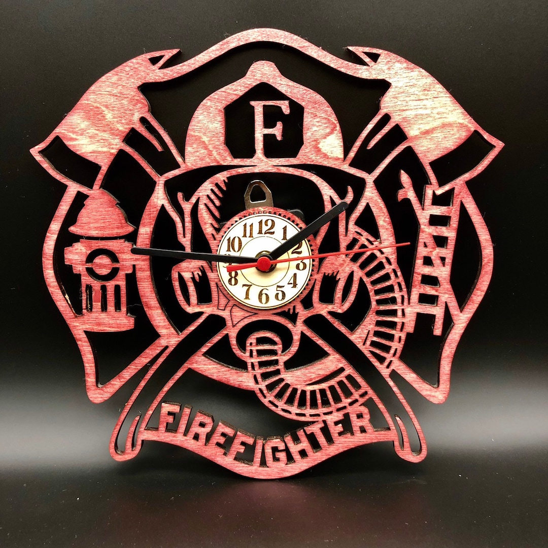 Firefighters Wall Clock Laser Cut Wood - Etsy