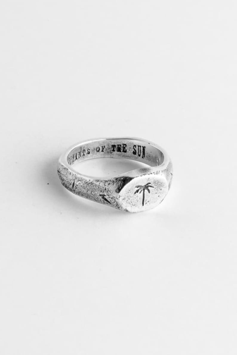 Palm Tree Sterling Silver Signet Ring – Handcrafted Unisex Band - Etsy